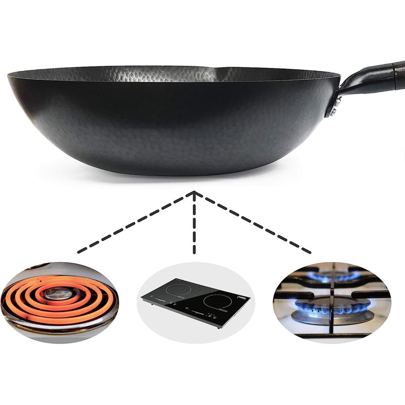Anadea 10'' Non-Stick Carbon Steel Stainless Steel Wood Wok | Wayfair